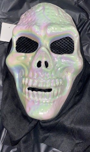 White Iridescent Skull Skeleton Full Hooded Halloween Mask White Skull ...