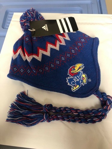 NCAA ADIDAS KANSAS JAYHAWKS POM MULI COLORED TASSEL KNIT BEANIE HAT ...