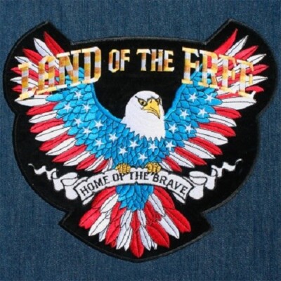 American Eagle Land Of Free Home Of Brave Large Embroidered Back Patch Backpatch | eBay