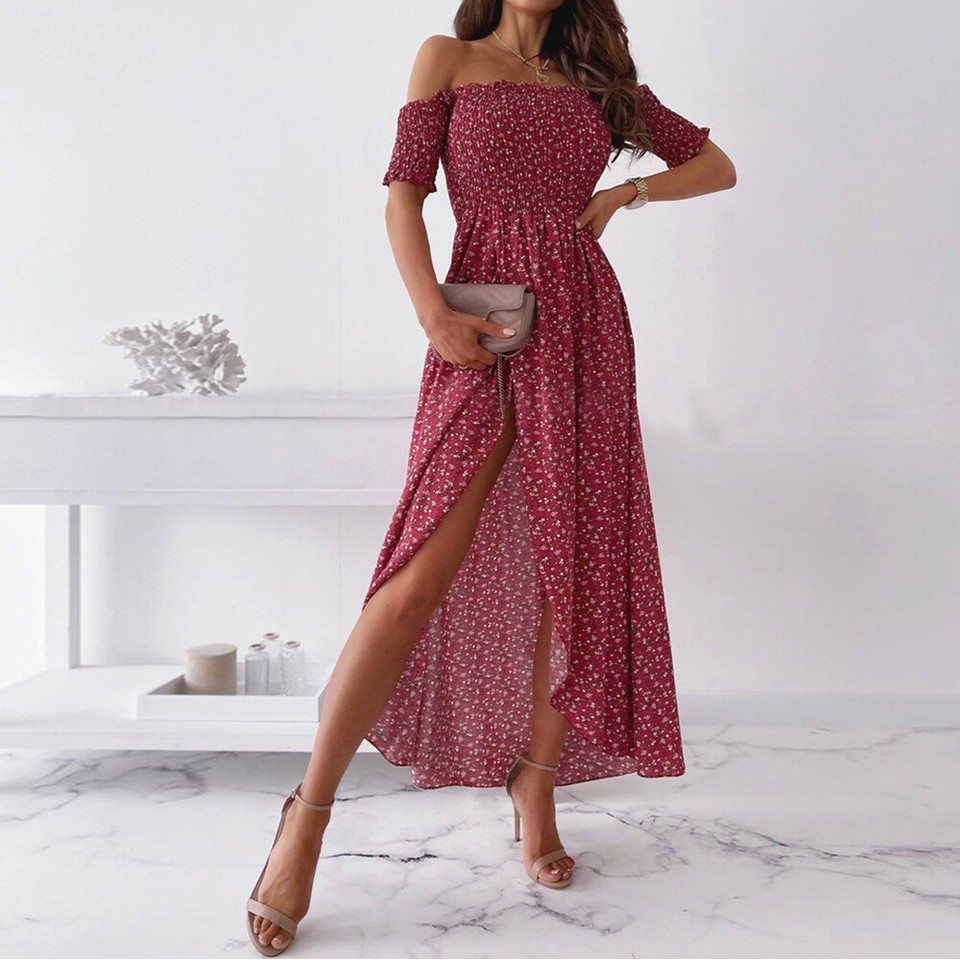 Sexy Women Off Shoulder Party Dress Print Dress Casual Dress Summer ...