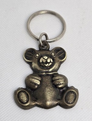 Vintage Metal Bear Keychain Keyring Bronze Tone Cute Animal Collectible ...