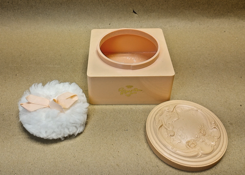 Vintage Celluloid Evyan White Shoulders Dusting Powder Box W/Lid & Puff ...