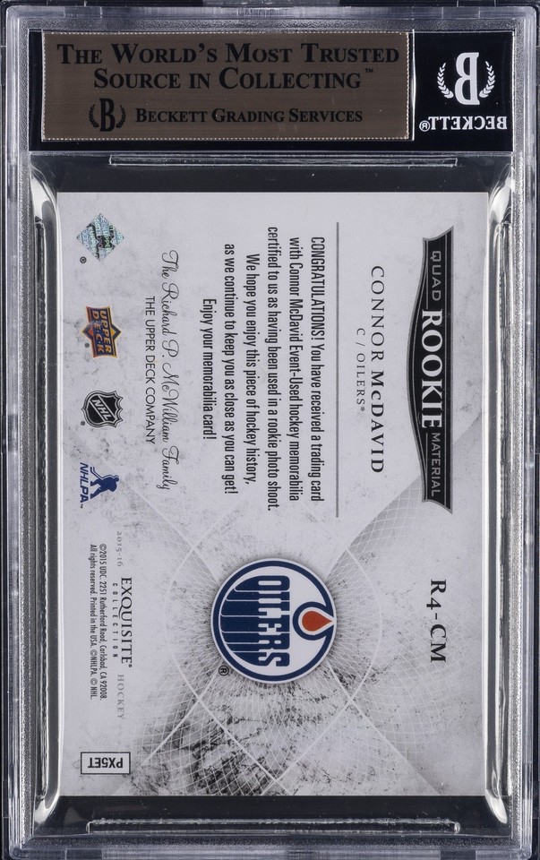 2015-16 EXQUISITE COLL RC QUAD JERSEYS CONNOR MCDAVID BGS 9.5 | eBay
