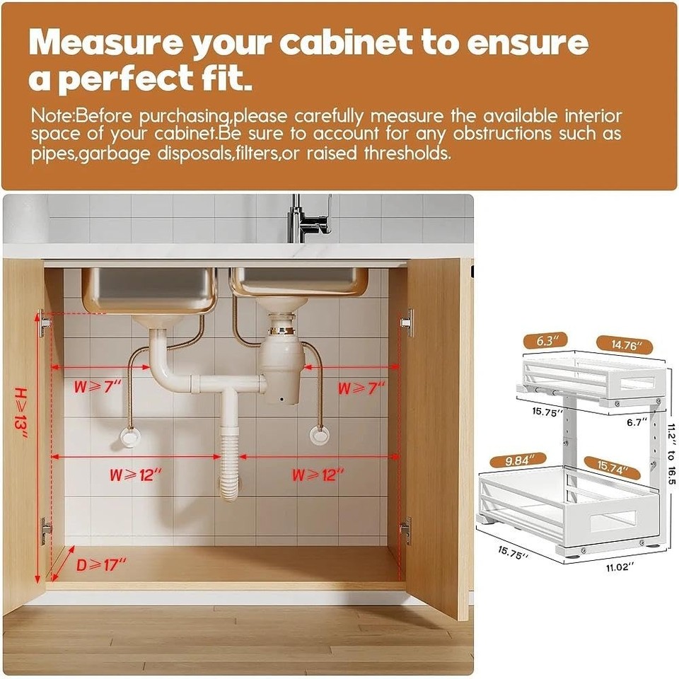2-Pack Under Sink Organizers and Storage,2-Tier L Shape Pull Out ...
