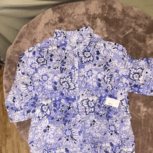 Catherines Blue Floral 100% Cotton Collared 3/4 Sleeve Tunic Blouse 4X ...