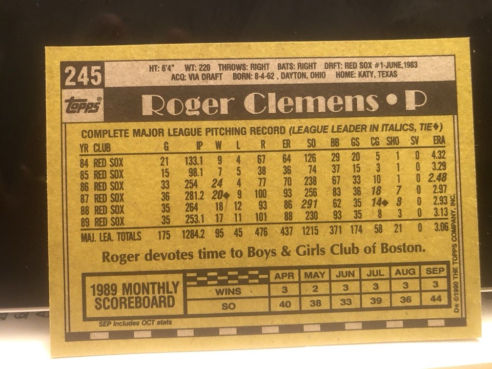 1990 Topps - Roger Clemens #245 | eBay
