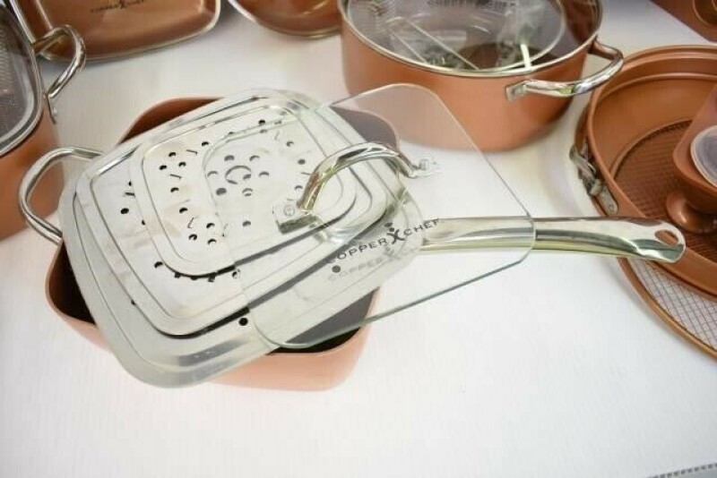 34 PC Copper Chef Cookware Set Pans Pots Deep Fry Baking Grill Egg ...