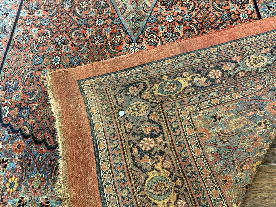 Antique Per'sian Bidjar Rug 7x15 Unique Size Herati Pattern Red Blue ...
