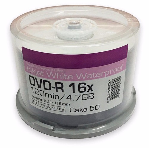 50 Ritek Excellence Blank DVD-R 16x 4.7GB White Waterproof GLOSS ...