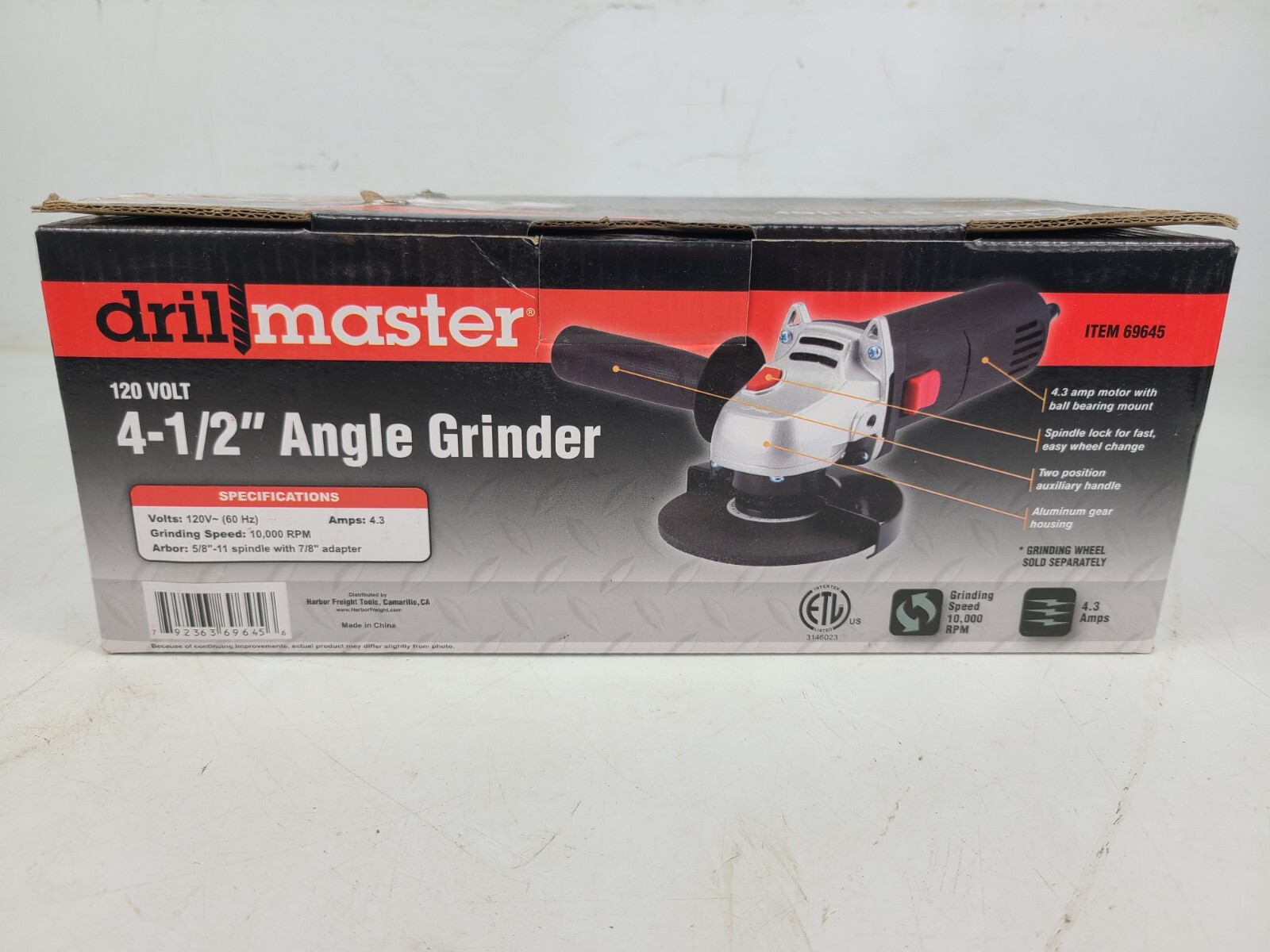 (NEW) Drill Master 4 1/2 Inch Angle Grinder Model 69645 4.3A 11,000 RPM ...
