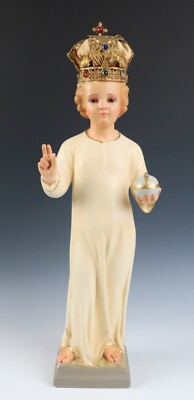 Large Vintage Daprato Infant of Prague 21" Statue Glass Eyes Plaster ...