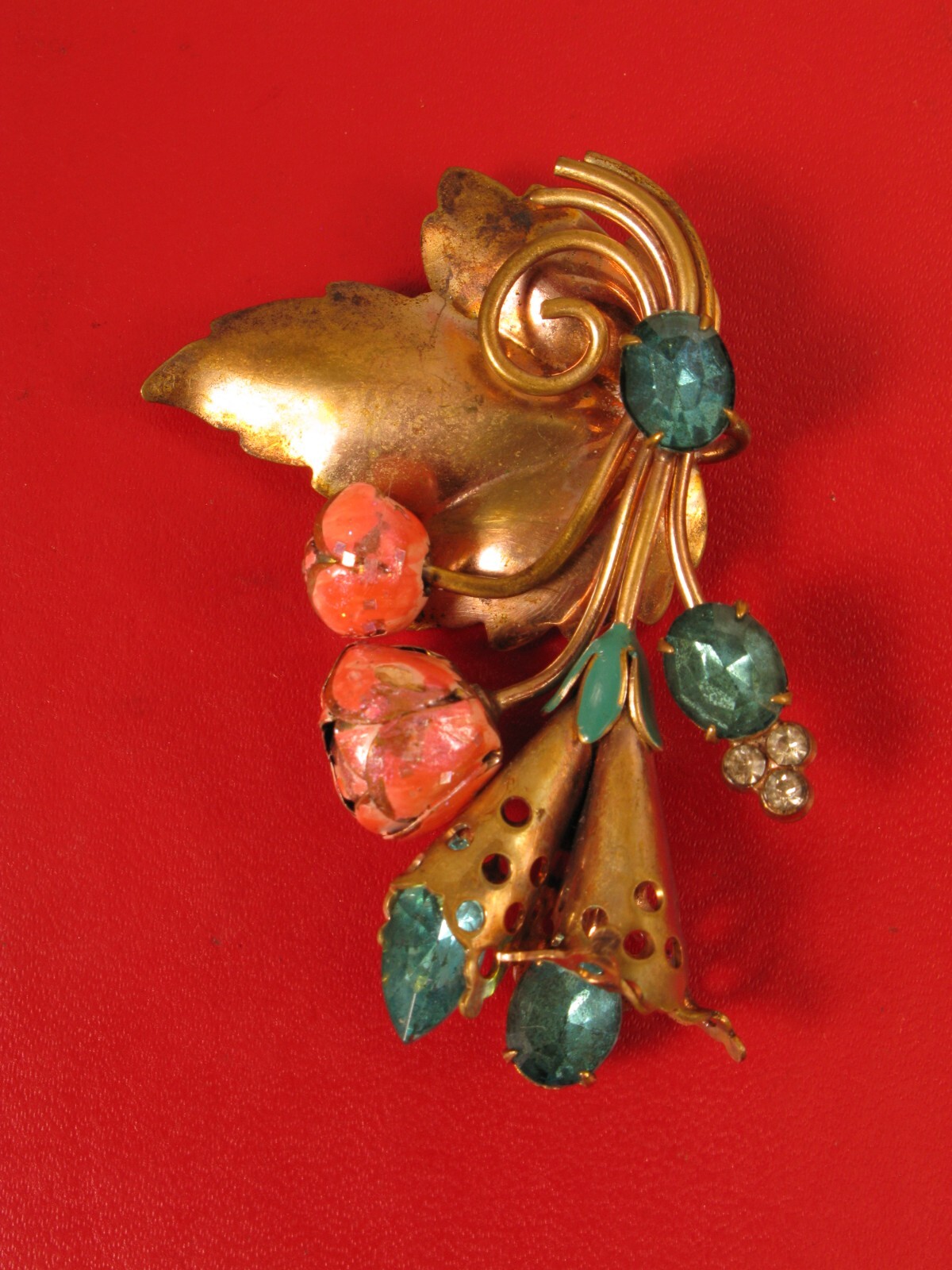 ANTIQUE EARLY UNSIGNED RHINESTONE COSTUME JEWELRY FLO… - Gem