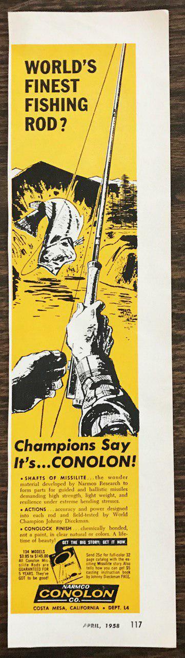 1958 Conolon Fishing Rods Print Ad Champions Say Worlds Finest | eBay