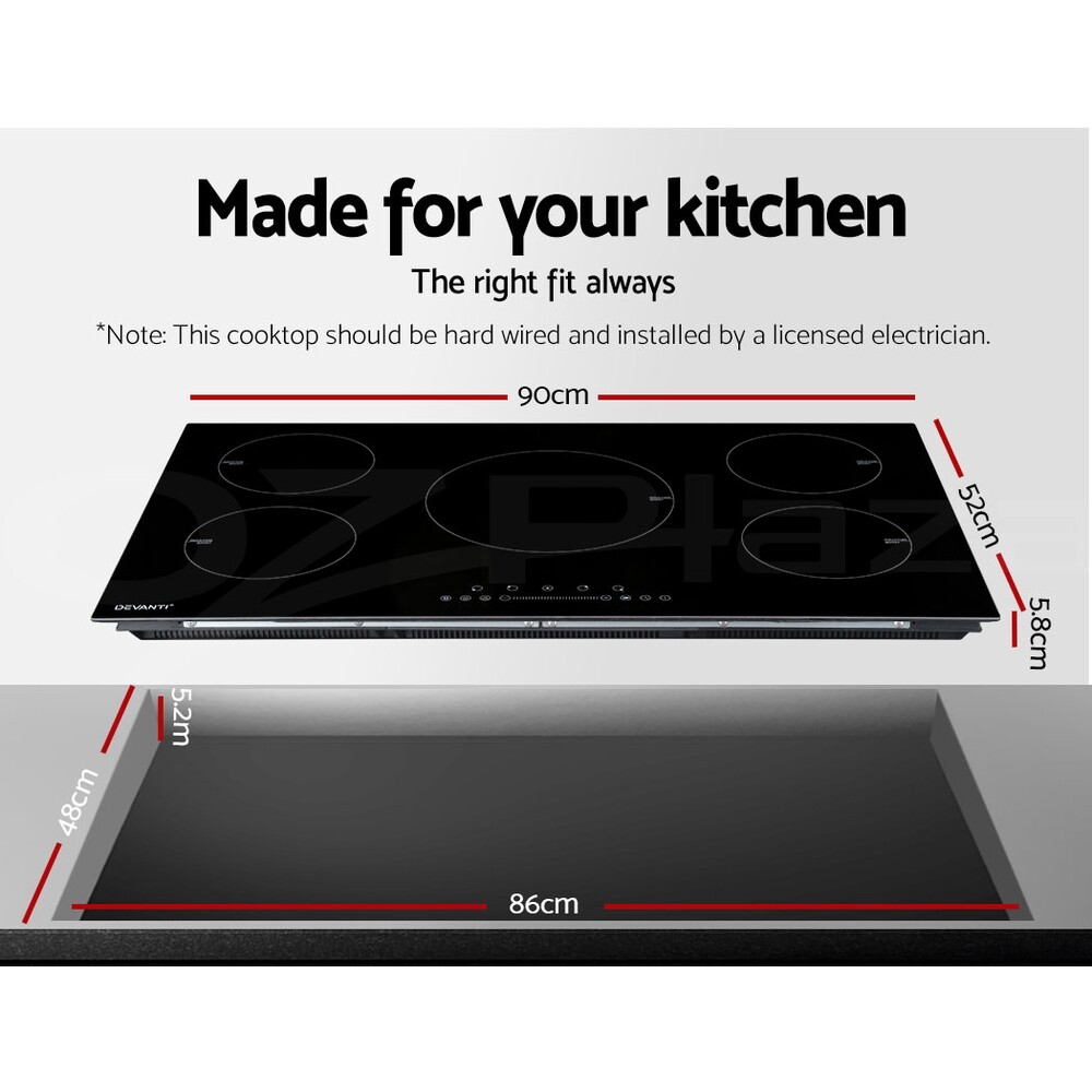 Devanti Induction Cooktop 90cm Electric Cooker Ceramic 5 Zones Stove ...