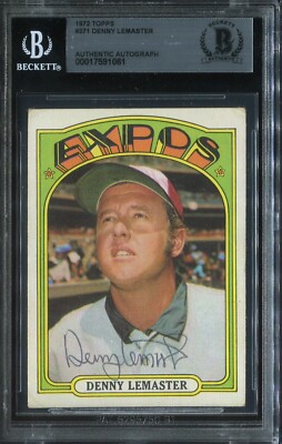 1972 Topps #371 Denny Lemaster Montreal Expos - BAS Authentic Autograph ...