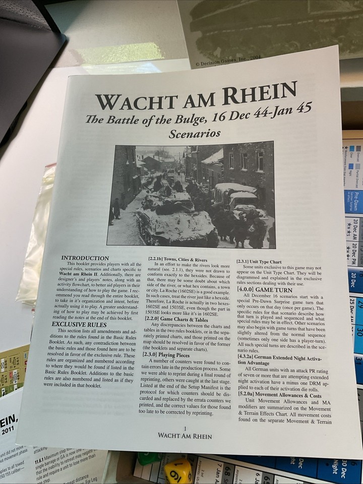 2014- Wacht am Rhein (1st Ed) Decision Games War Game-Unpunched & (2011 ...