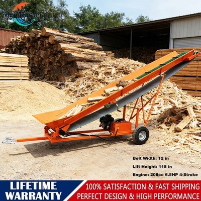 Tow Behind 12" Firewood Conveyor Gas Powered 118in Lift Height Belt Log ...