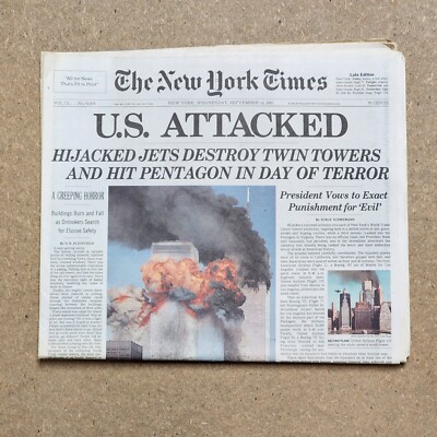 September 12, 2001 New York Times News From 9-11-2001 Nice Condition ...