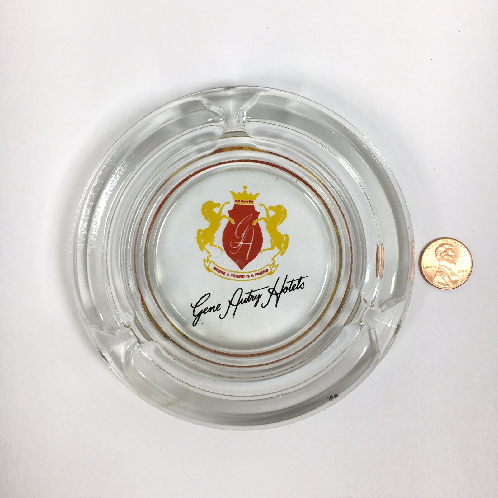 Vintage GENE AUTRY HOTELS Glass Ashtray Advertisement - Horses *Read | eBay