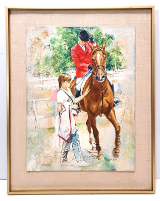 AMERICAN FRED MASON SIGNED OIL on CANVAS EQUESTRIAN & YOUNG LADY ...