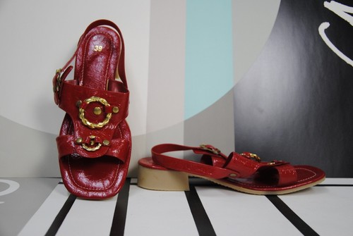 Sandales Chaussons Rouge Or Eu 39 Go 6 Escarpins 70er True Vintage Plat ...