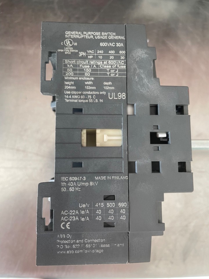 ABB OT30F3 FRONT-OPERATED SWITCH DISCONNECTOR w/ SHAFT & KNOB | eBay