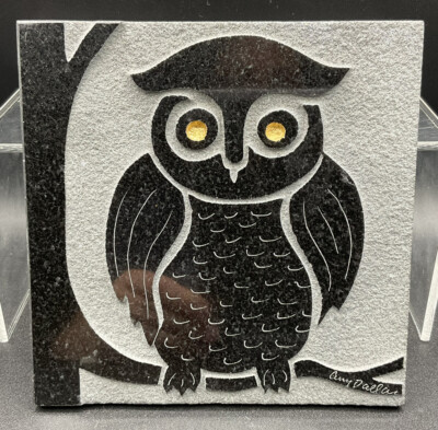 VINTAGE AMY DALLAS CARVED GRANITE OWL TILE ARTIST SIGNED | eBay