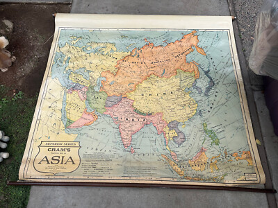 Vintage Cram’s Asia George F. Cram Co. Pull Down School Wall School Map ...