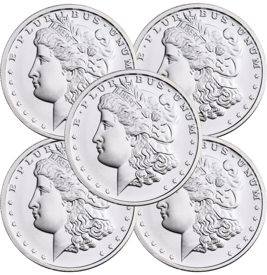 Lot of 5 - Private Mint Morgan Dollar Tribute - 1 oz .999 Fine Silver ...
