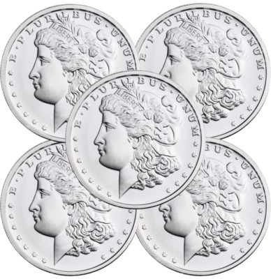 Lot of 5 - Private Mint Morgan Dollar Tribute - 1 oz .999 Fine Silver ...