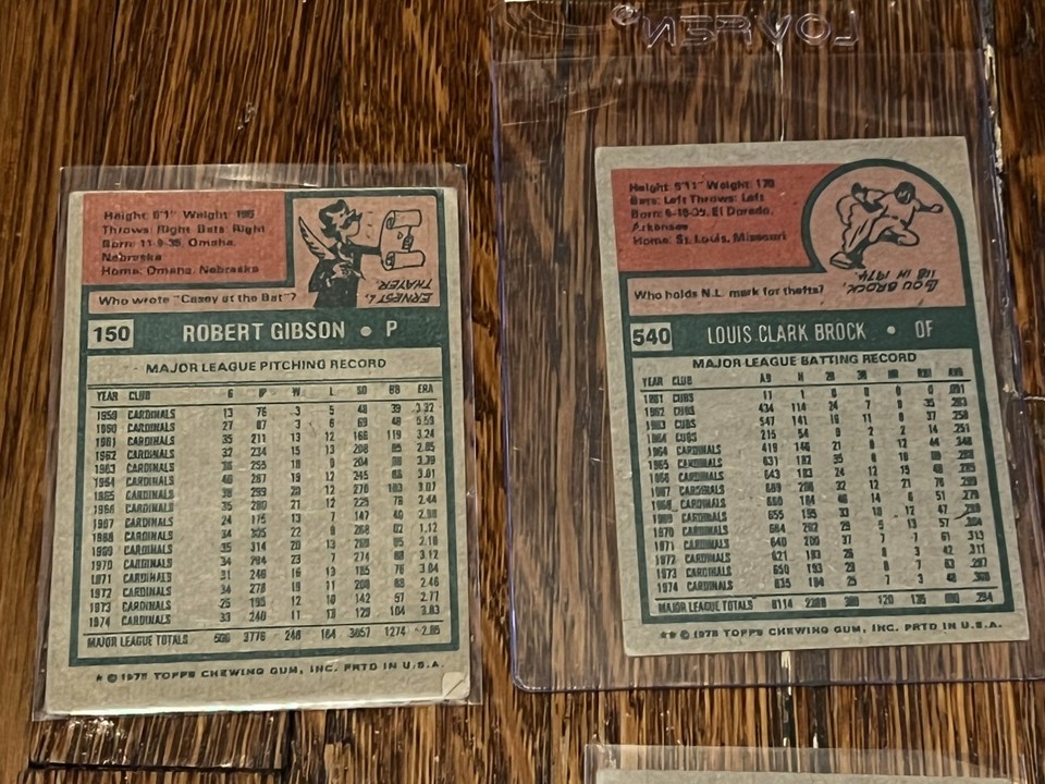 1975 Topps Baseball Lot of 9 mostly HOF: Gibson, Brock, Ryan, Jackson ...