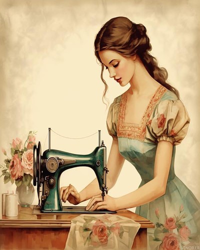 Paint by Number for Adults Beginners, Woman Working with Sewing Machine ...