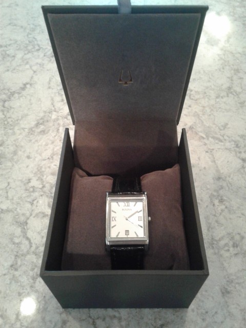 Bulova 96B107 41mm Silver Stainless Steel Case with Black Leather Strap ...