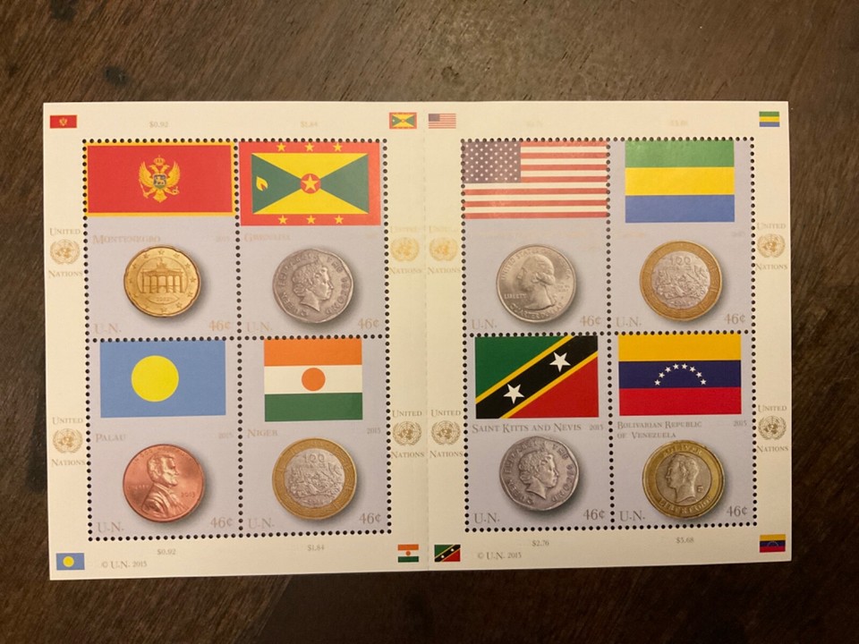 UN 2013 Flags and Coins NY 1078, Geneva 576, Vienna 539. Cat 49.75 lot ...