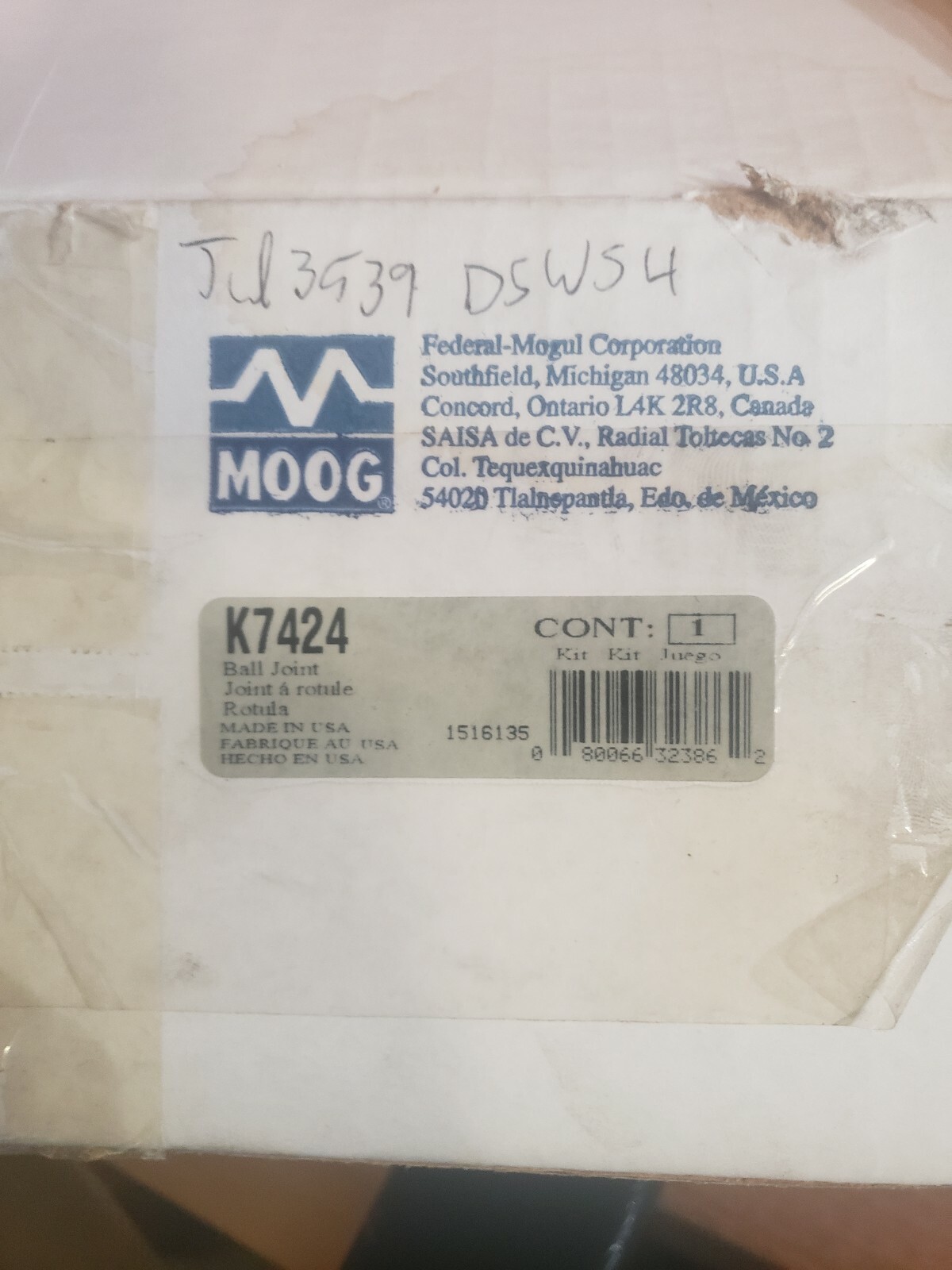 Moog Control Arm and Ball Joint Assembly Lot of 2 K7424 (JUL3539 DSWS5 ...