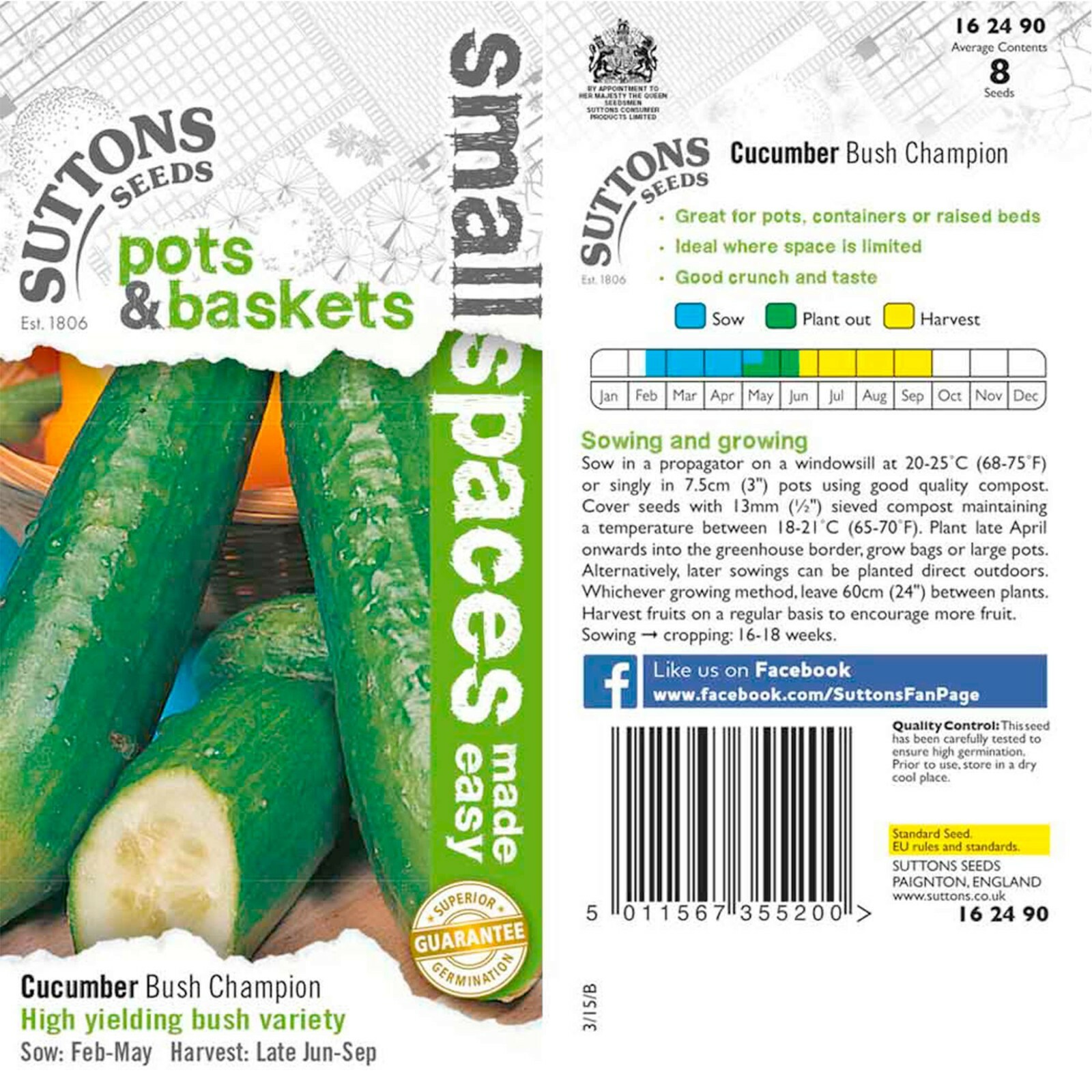 Suttons Cucumber F1 Bush Champion Mosaic Virus Resistant Bush Variety 8 ...