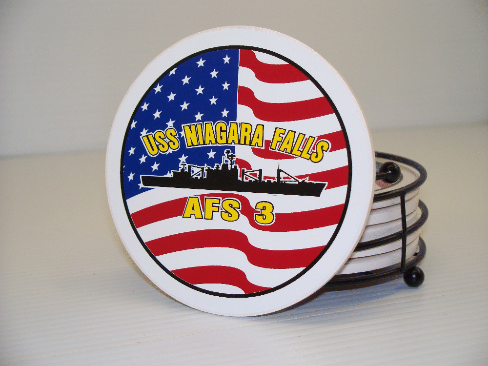 USS NIAGARA FALLS AFS-3 Ceramic Coasters Set W / Holder USN Navy ...