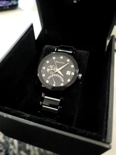 Bulova Men's Watch 98D109 Quartz Black Dial Diamond Accent Stainless ...