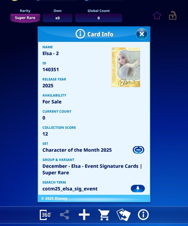 Topps Disney - ELSA COTM CHARACTER MONTH DECEMBER Signature Event ...