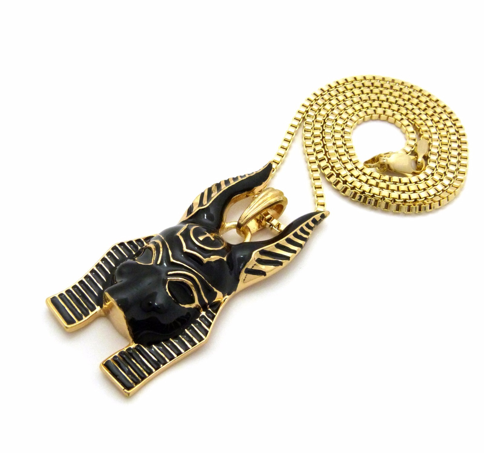 NEW EGYPTIAN ANUBIS HEAD PENDANT & 3mm/24" BOX CHAIN HIP HOP NECKLACES ...