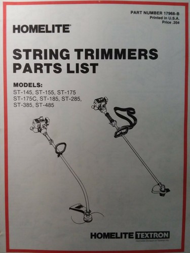 Homelite Gas String Trimmer ST 145 155 175 175c 185 285 385 485 Parts ...