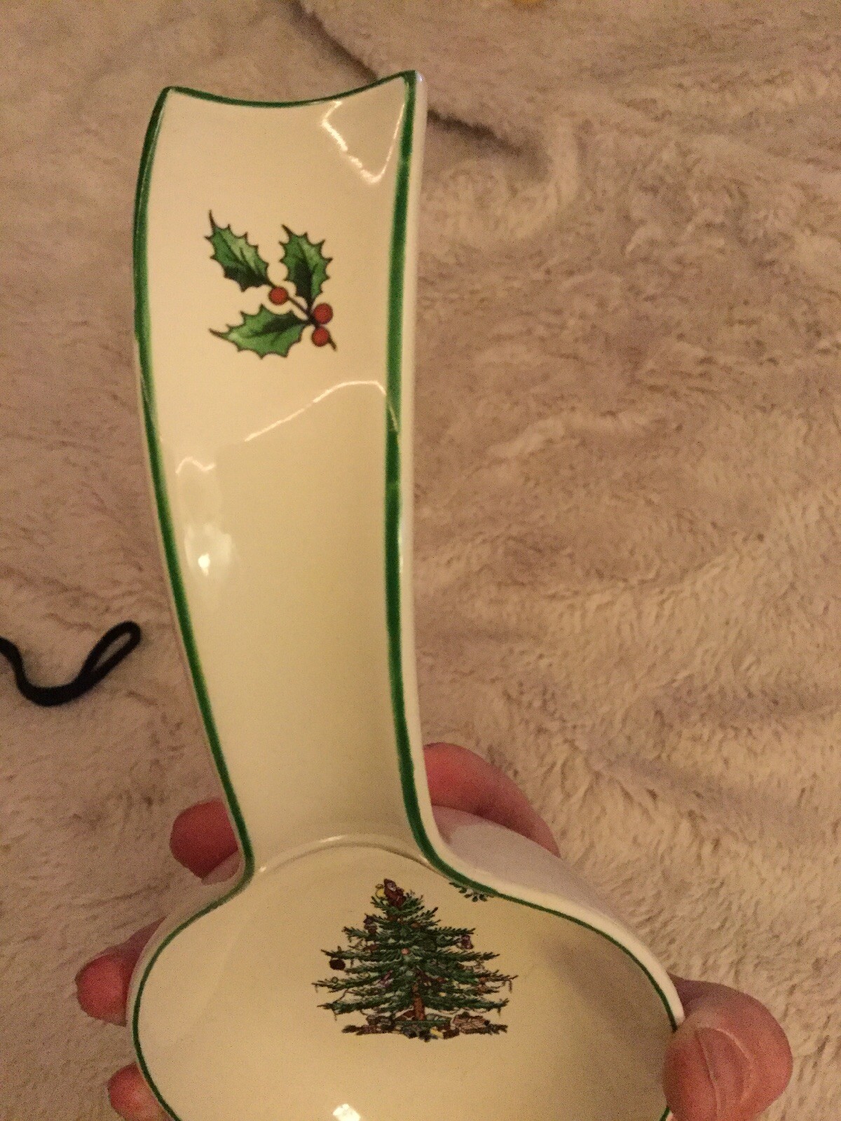 Spode Christmas Tree Spoon Rest Holder Green Trim 9.5" Porcelain ...
