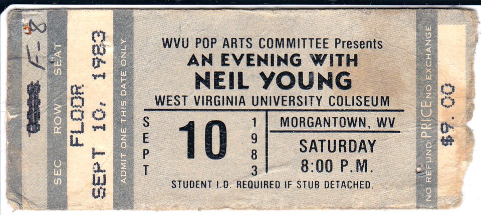 NEIL YOUNG THE SHOCKING PINKS HAND SIGNED AUTOGRAPHED 1983 TICKET STUB ...