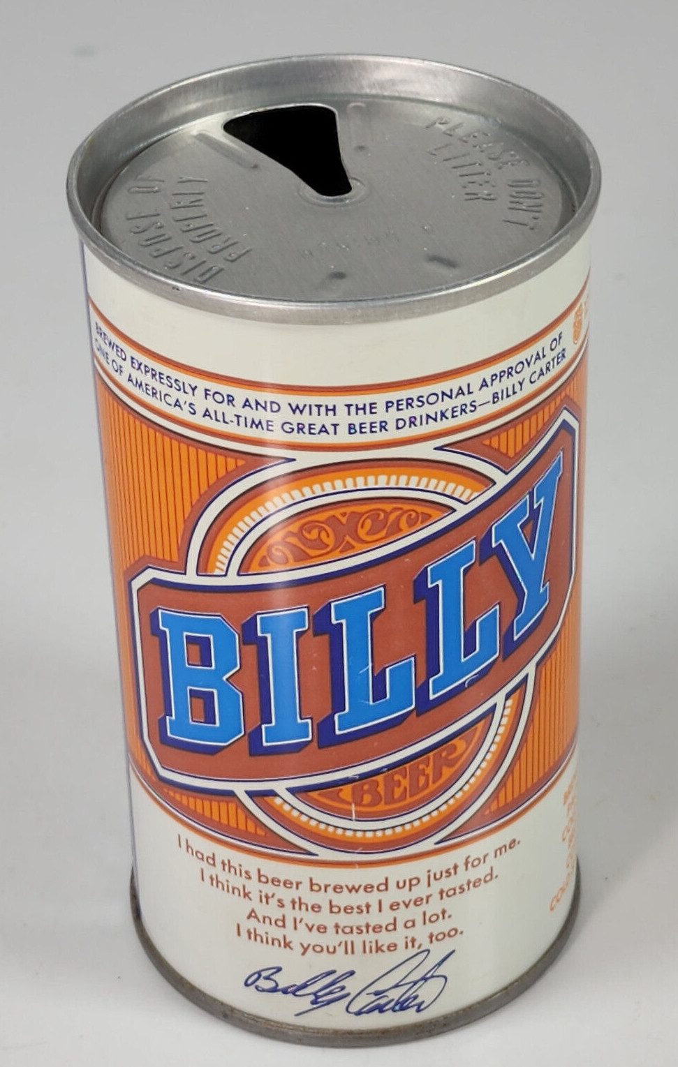 Vintage Billy Carter Beer 12oz Straight Steel Can Cold Spring Brewing ...