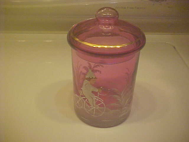 Mary Gregory Style Cranberry Glass Hand Painted Jar | eBay