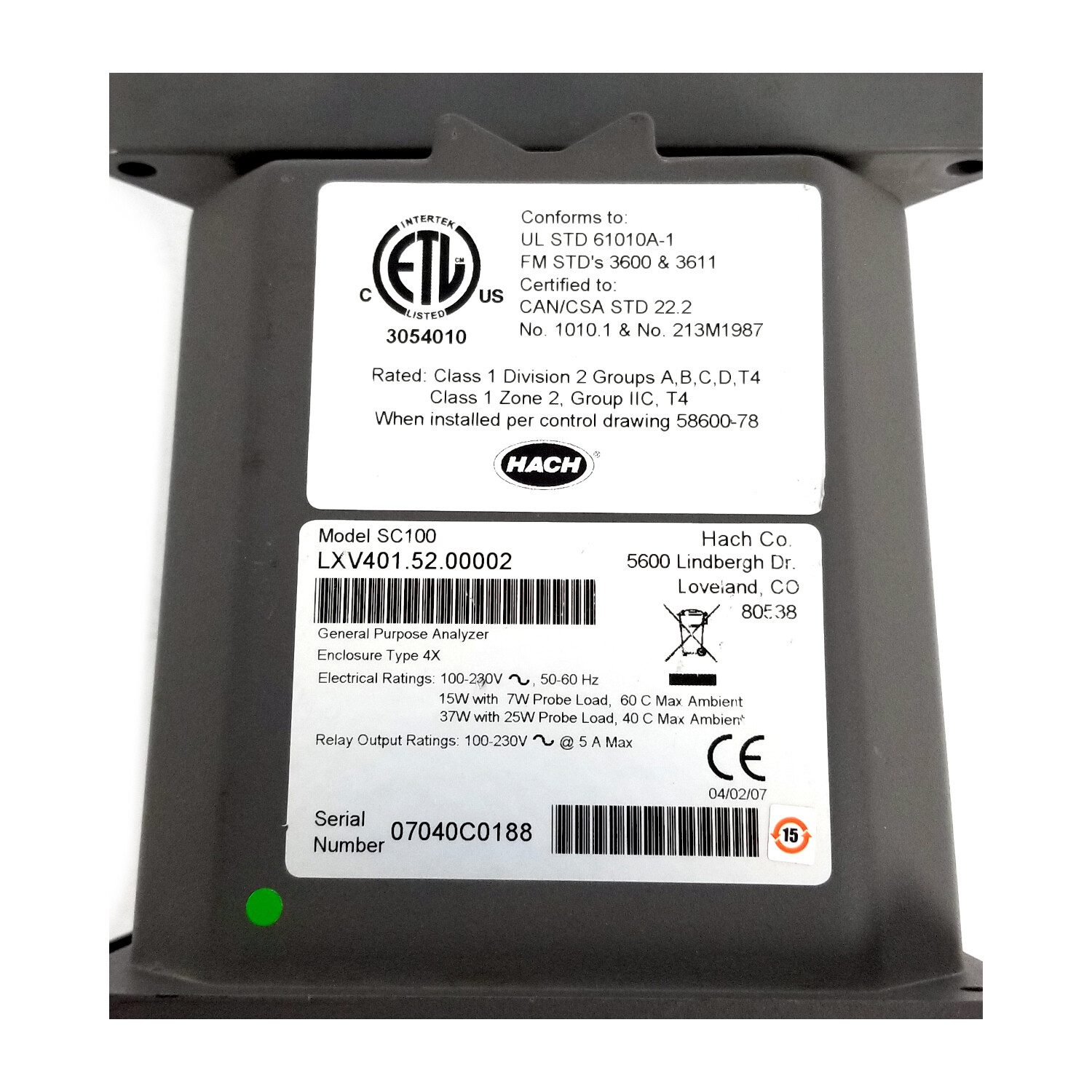 Hach SC100 LXV401.52.00002 General Purpose Analyzer, 100-230V, 5A Max ...