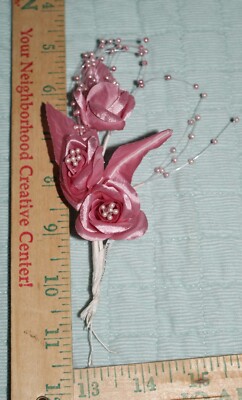 Set of 6 Satin Rose and Lily Pearl Pick Flowers Floral Silk" Stems ...
