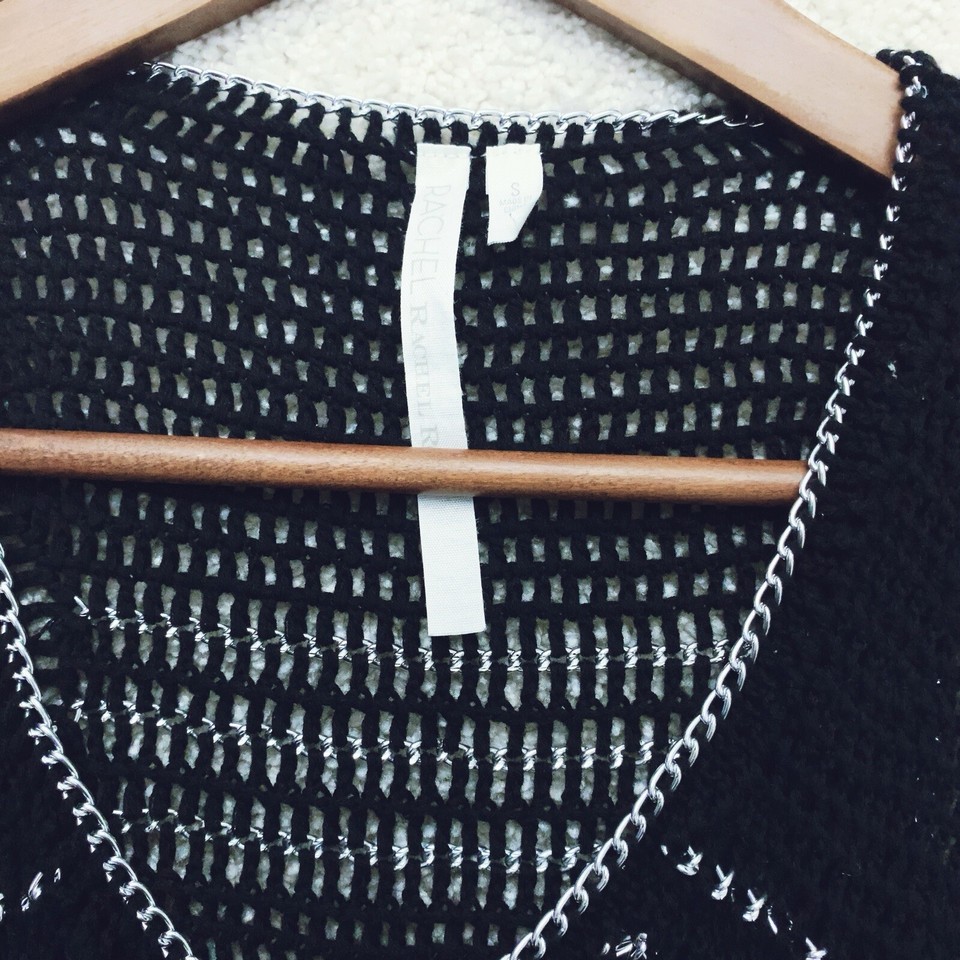 Rachel Roy Black Silver Chain Knit Crochet Sheer Dress S Small | eBay UK