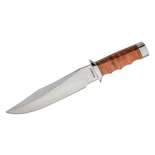 BOKER Giant Bowie fixed knife clip point blade leather handle survival ...