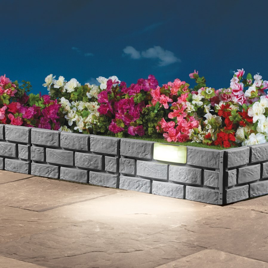 Solar Lighted Gray Brick Garden Landscape Border Edging Panel Plastic ...